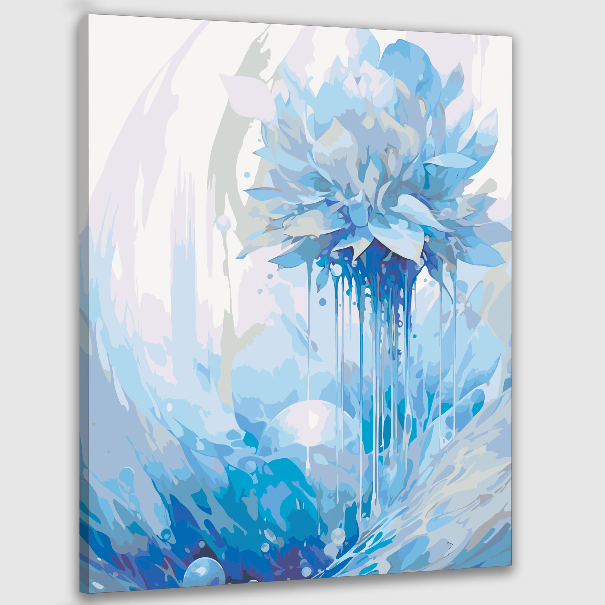 Картина по номерам 40x50 см, акварель, иллюстрация, каскадная струя, бассейн, динамичное движение, сверкающие капли