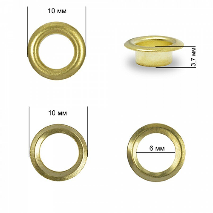 Люверсы сталь TBY.2140 N4 (Ø 6мм, h 3,7мм) цв. золото уп. 1000шт