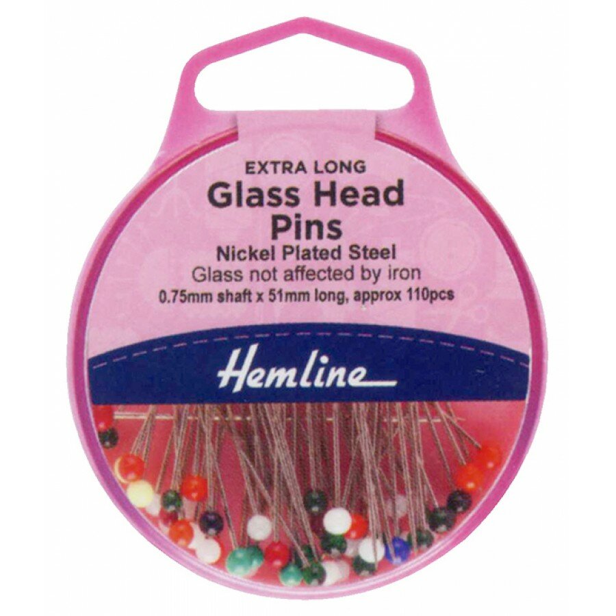 Булавки портновские экстра длинные со стеклянными головками, 51 мм, 110 шт, разноцветные 51 мм разноцветные 0,75 мм HEMLINE 679. XL