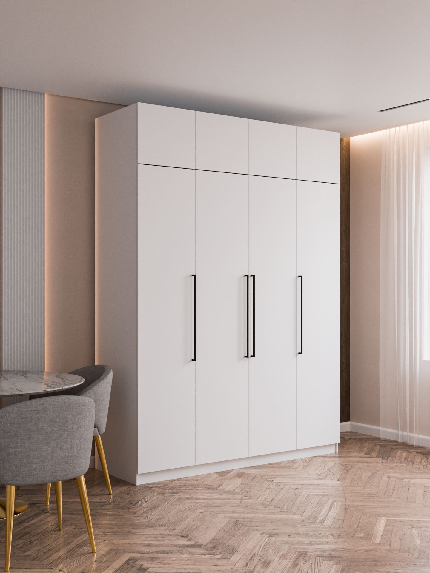 Шкаф распашной Ларри | Корпус ЛДСП Белый | Фасад ЛДСП Белый | Ручка чёрная