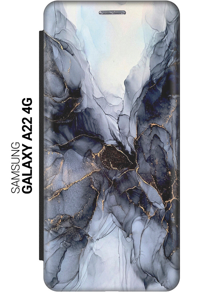 Чехол-книжка на Samsung Galaxy A22, M32, M22, Самсунг А22, М32, М22 с 3D принтом "Черно-белый мрамор" черный