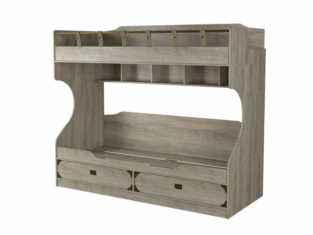 Кровать 2-х ярусная Мираж-1 Дуб Баррик спальное место 80х200 см ЛДСП для детской с ящиками с полками