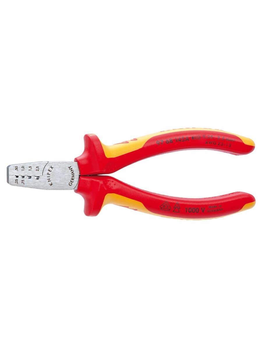 Пресс-клещи VDE, 4 гнезда, контактные гильзы DIN 46228 1+4, 0.25-2.5 мм , 145 мм, 2-комп диэлектриче