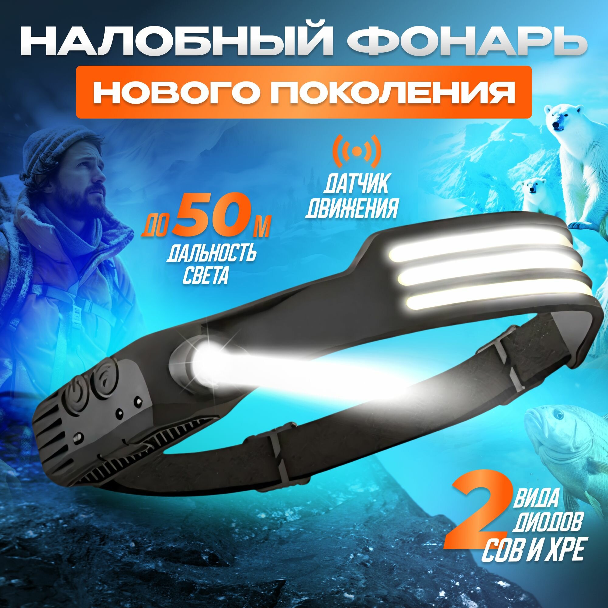 Переносные фары, светодиодные, 5 режимов, регулировка угла наклона.