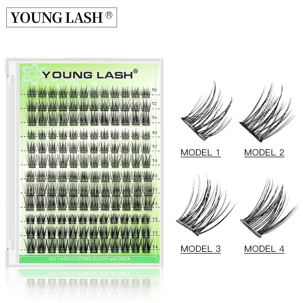 YOUNG LASH DIY кластерные ресницы, смешанная упаковка, нижние ресницы, рыбий хвост, ресницы «ласточкин хвост», готовые объемные веерные ресницы, комплект