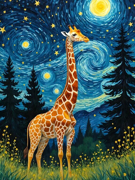 Картина алмазной мозаикой на подрамнике "жирафа" круглые бриллианты 40х50см