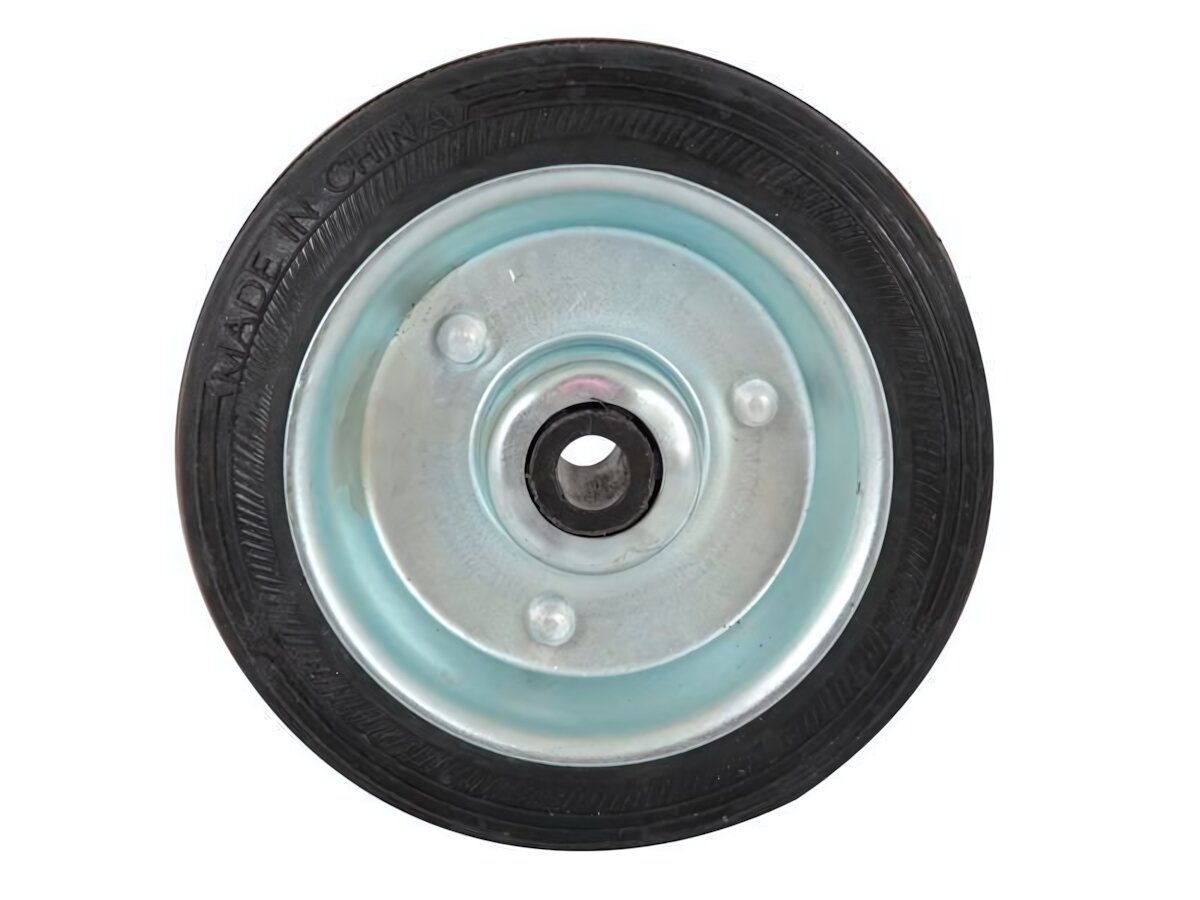 Колесо для тележки универсальное, 10 см, металл и резина, серебристо-черное, с рифленой шинкой