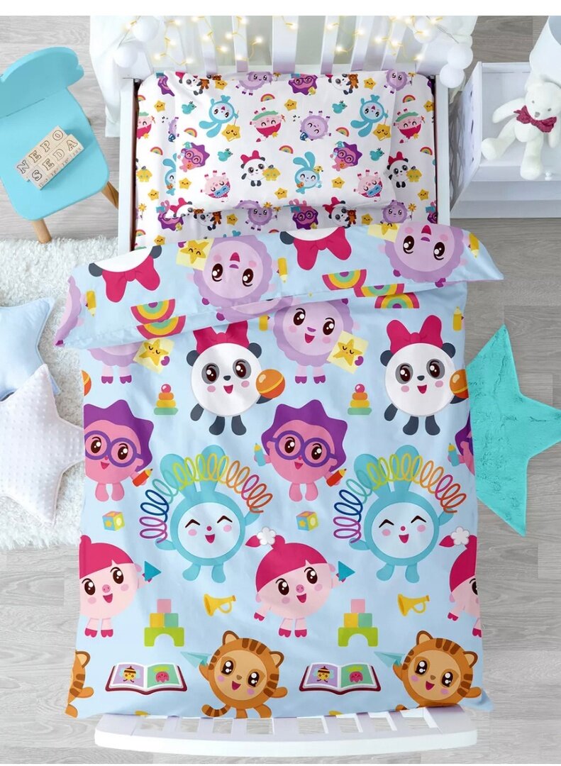 Комплект постельного белья Смешарики-Малышарики ясельный, в детскую кроватку, 100% хлопок, наволочка 40х60 см.