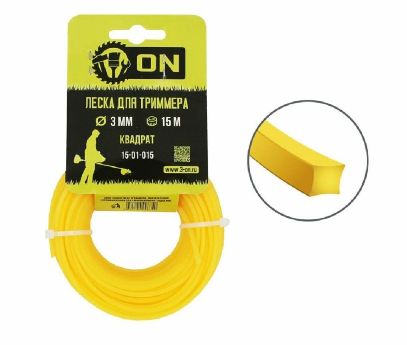 Леска для триммера 3-ON 3,0мм 15м квадрат