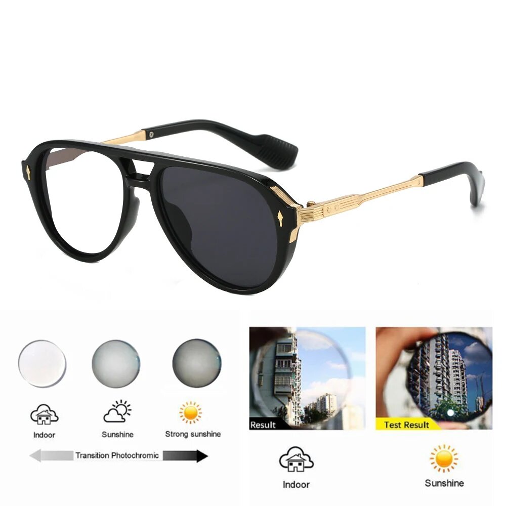 Фотохромные очки-пилот KSVEREN для близорукости Black, Myopia-2.00