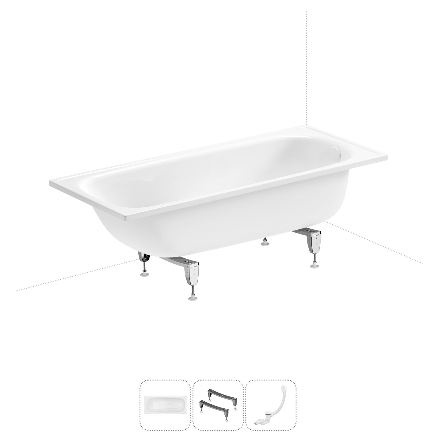 Стальная ванна 160х70 Sanitana BLB Europa 20220638R в наборе 3 в 1: металлическая ванна 160 х 70 см, ножки, слив-перелив