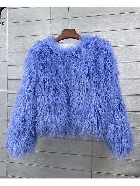 Монгольский мех, меховая шуба из искусственного меха, женская шуба, осенне-зимняя, розовая, белая, мохнатая куртка из искусственного меха, топы, праздничная одежда