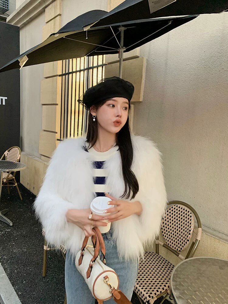 Зимняя шуба из корейского меха лисы, цельнокожаная, сшитая из искусственной норки, белая шуба для женщин, 2025 г.