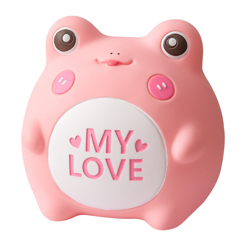 Копилка из ПВХ "Моя любовь" в виде милой лягушки для детей. Большая вместимость, прочная и удобная. Идеальный подарок и украшение для комнаты. Размеры: 15,5 x 14,5 x 14 см.