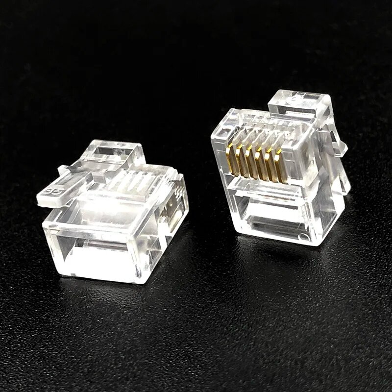 20 шт. разъем RJ12 с левой пряжкой RJ11 6P6C, разъем DIY, 6-жильный кабель, модульная вилка UTP