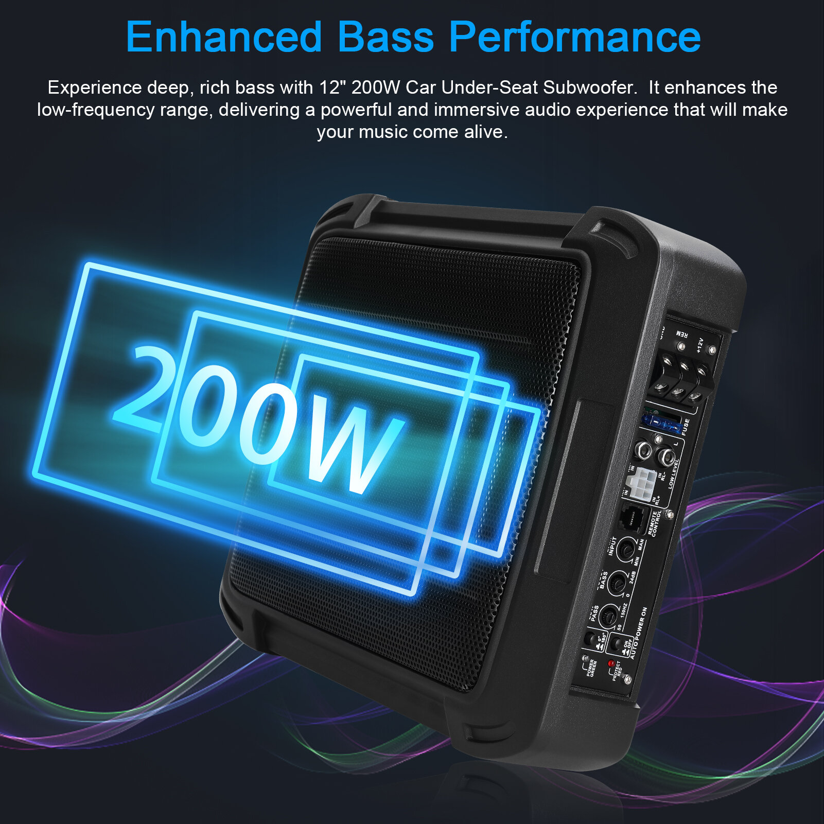 12-дюймовый 200 Вт автомобильный сабвуфер под сиденье с усилителем, улучшенное качество звука для автомобилей, грузовиков и внедорожников