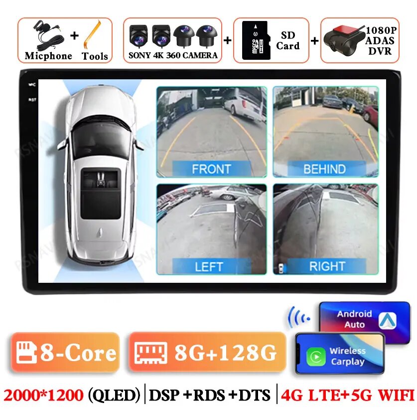 Автомагнитола на Android 14 для Audi A4 B6 2000-2009, навигация, Viedo плеер, 4G LTE, GPS, головное устройство 2 DIN DSP, мультимедийная деталь, Wi-Fi, DVD, BT 2K 8G-128G 360 DVR