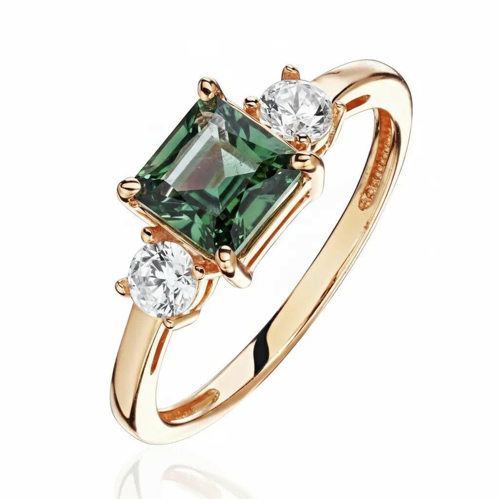 Кольцо, красное золото, 585 проба, фианит, турмалин