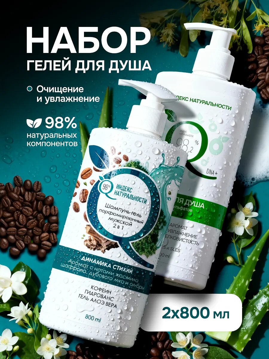 Набор гелей "Шампунь+гель" Индекс Натуральности ,800 мл,2 шт