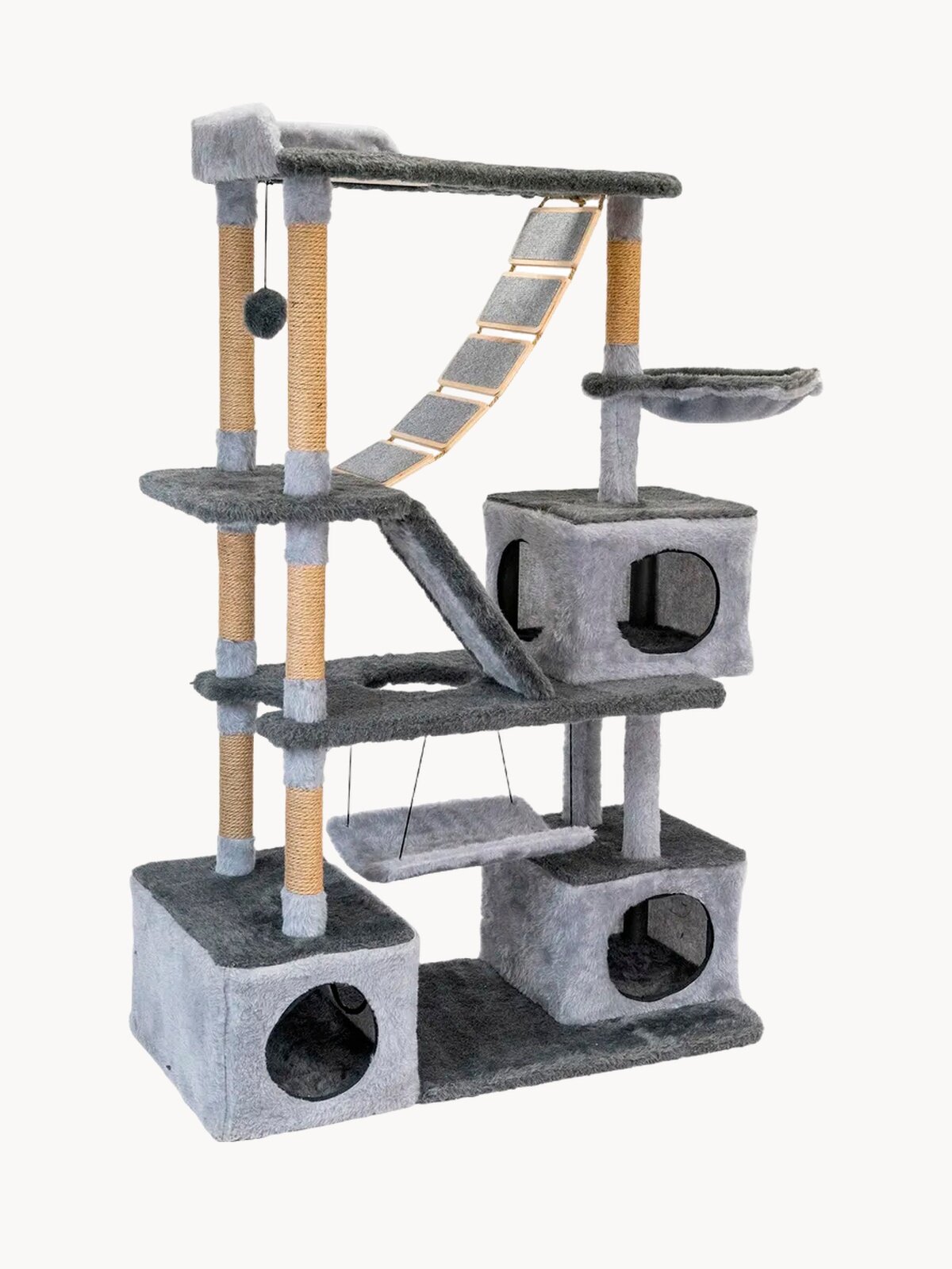Когтеточка для кошек, PetTails "виктор" разборный, 5-ти уровневый, с качелями и гамаком 143 х 45 х 94см, серый