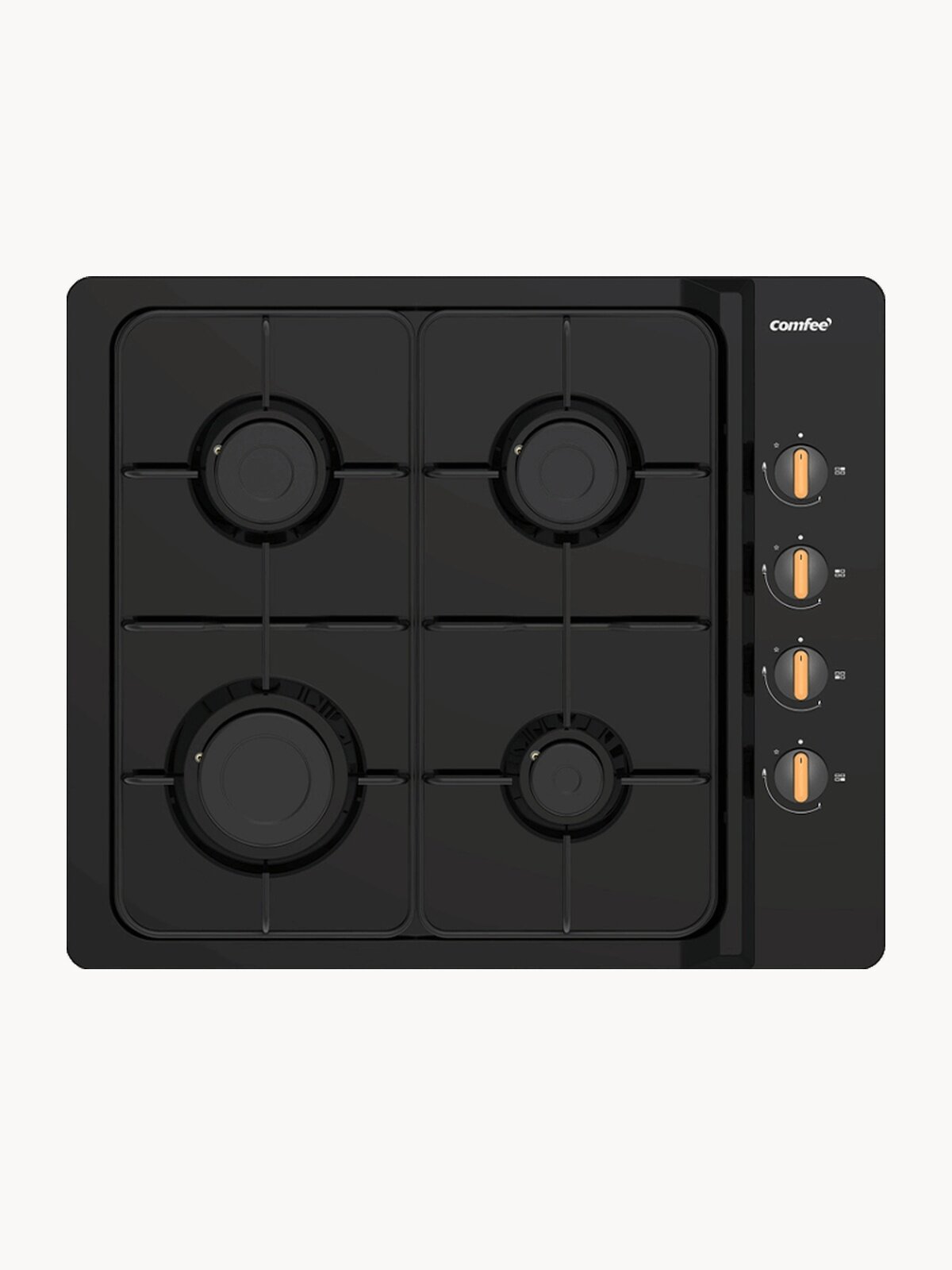 Газовая варочная панель Comfee CGH600B, 4 конфорки, боковая панель, эмалированная сталь, электроподжиг, газ-контроль