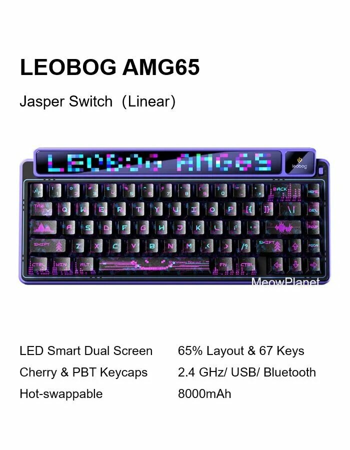 LEOBOG Игровая клавиатура беспроводная AMG65, Jasper Switch, Двойной экран, Английская раскладка, черный