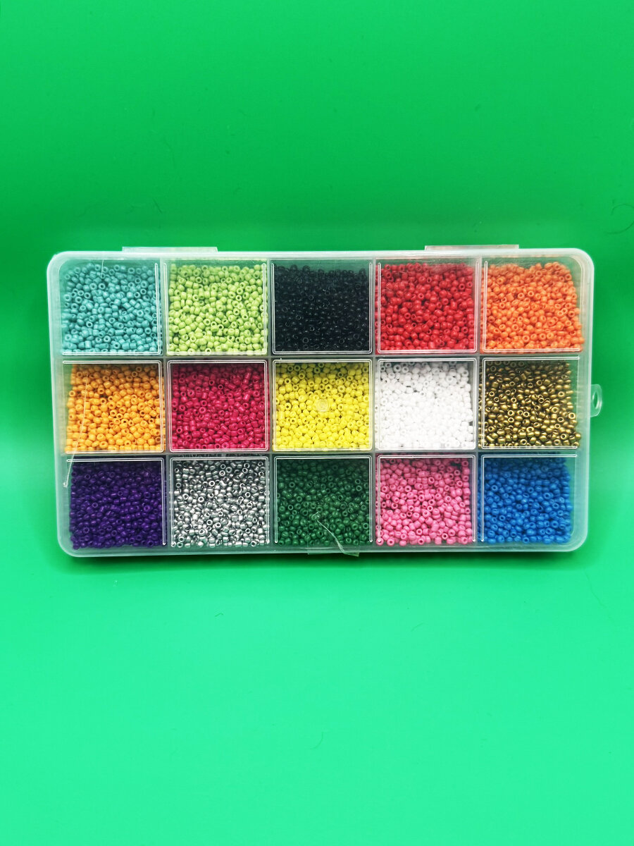 Набор бисера, 15 штук, яркие цвета, для плетения и рукоделия, в контейнере, 5+