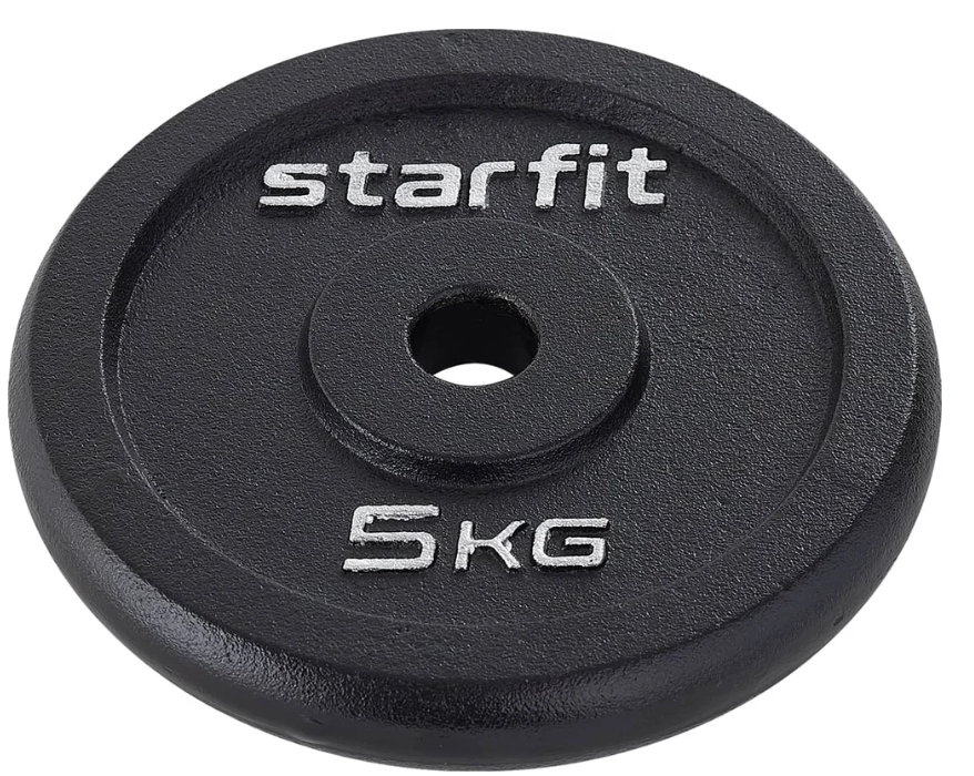 Диск чугунный STARFIT BB-204  5 кг, d=26 мм, черный.