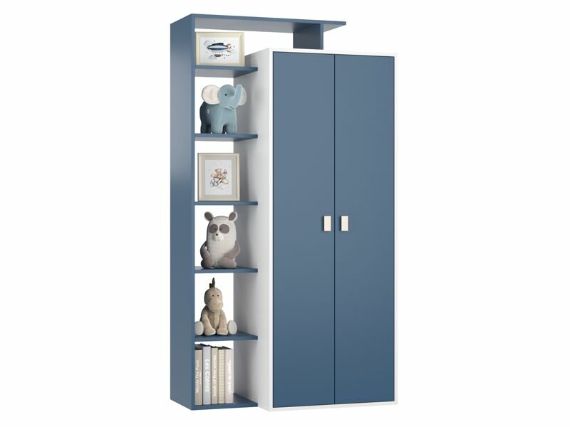 Шкаф распашной в детскую комнату "Озорник 4" 90х170х50 Белый / Альби Полуночно Синий