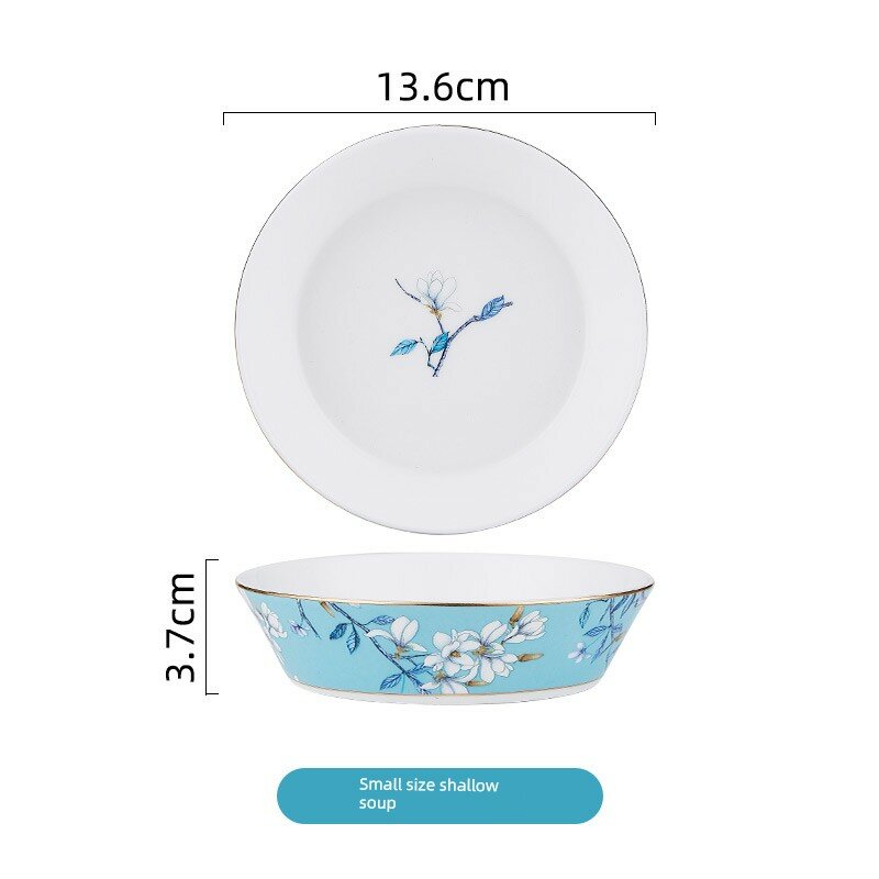 Элитный набор посуды из костяного фарфора с золотой окантовкой: тарелки, миски для риса, миски для лапши и супа, в