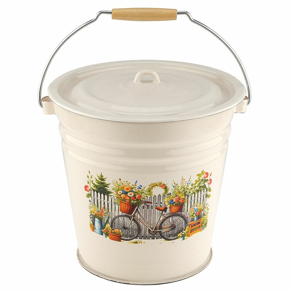 Ведро эмалированное Лысьвенские эмали с рисунком"Романтика , 12 л, с металлической крышкой и подвижной ручкой (С-1224Др/4Жм)