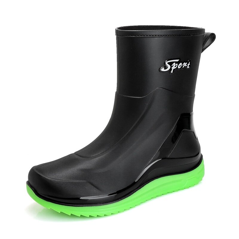 Мужские резиновые сапоги до середины икры в европейском и американском стиле, нескользящие резиновые сапоги для рыбалки, водонепроницаемая обувь, теплые кухонные резиновые сапоги на шнуровке с флисовой подкладкой, галоши для мытья автомобилей.