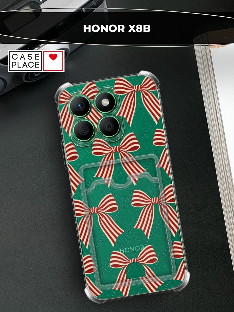 Чехол на Honor X8b (Хонор X8B) с картой и принтом Полосатые бантики