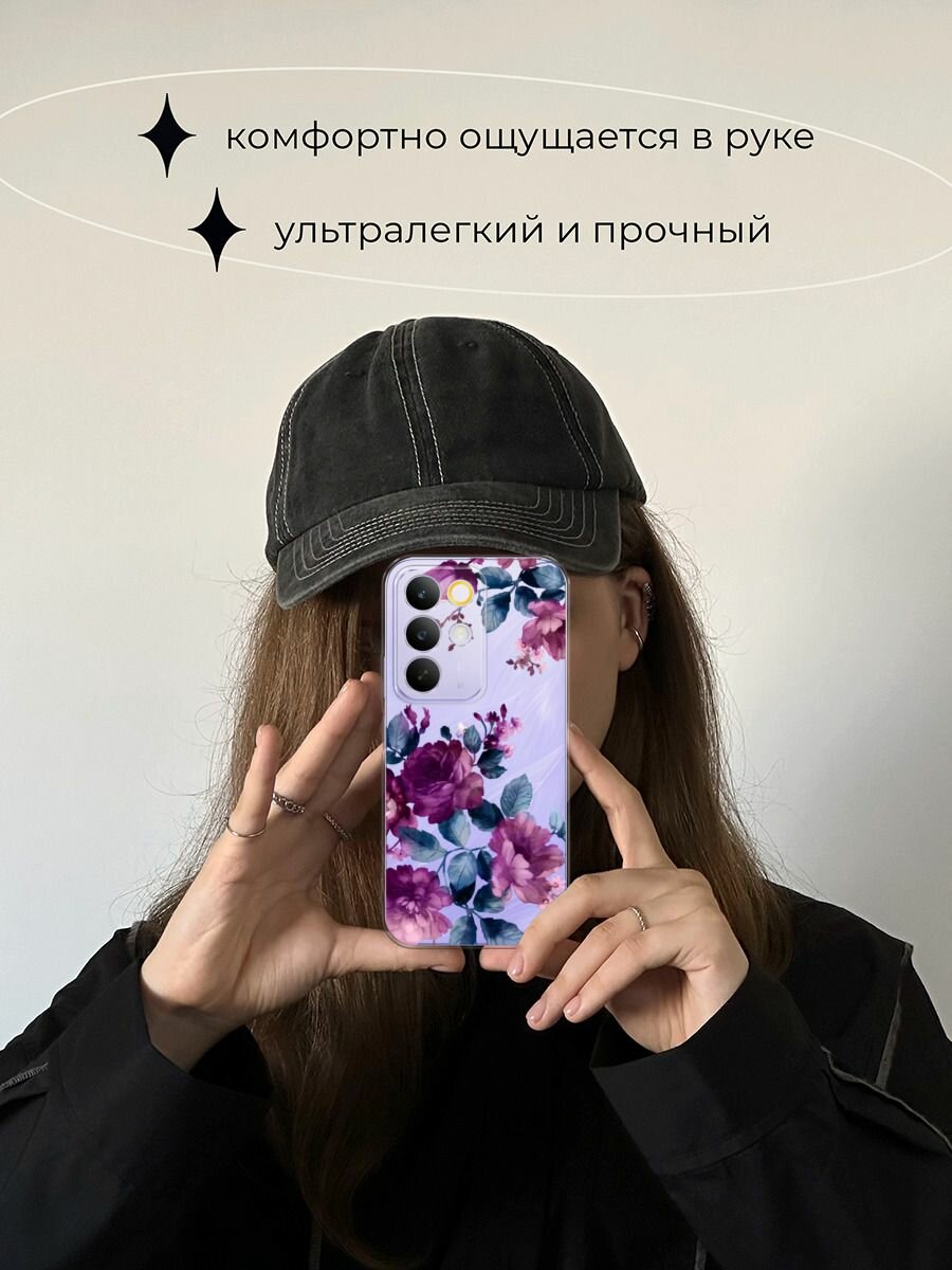Чехол на Realme C85 / Реалми C85 с принтом Purple Blossoms, прозрачный — фото 1