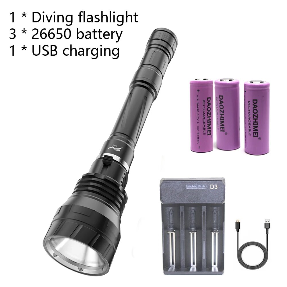 DAOZHIMEI 3*XHP70 LED фонарь для дайвинга белый свет Yellow light, B, 3 XHP70 (2 Modes)