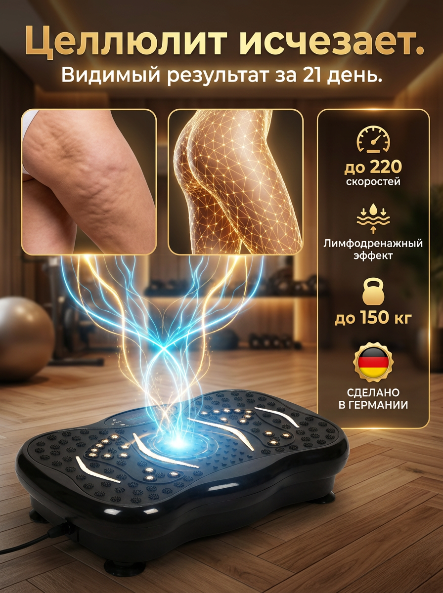 Виброплатформа для похудения 150 кг тренажер кардио степпер, пульт, чёрный, с Bluetooth