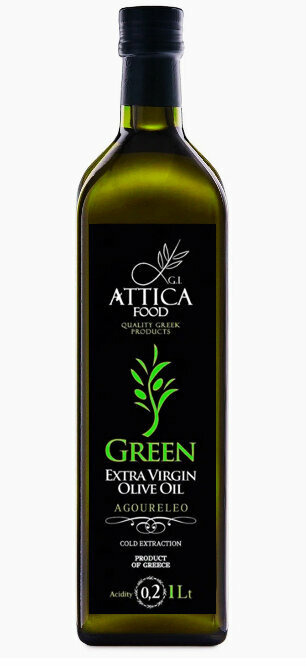 Oливковое масло 1л Attica Food GREEN нефильтрованное 0,2% (Греция, Пелопоннес, Extra Virgin, стекло)