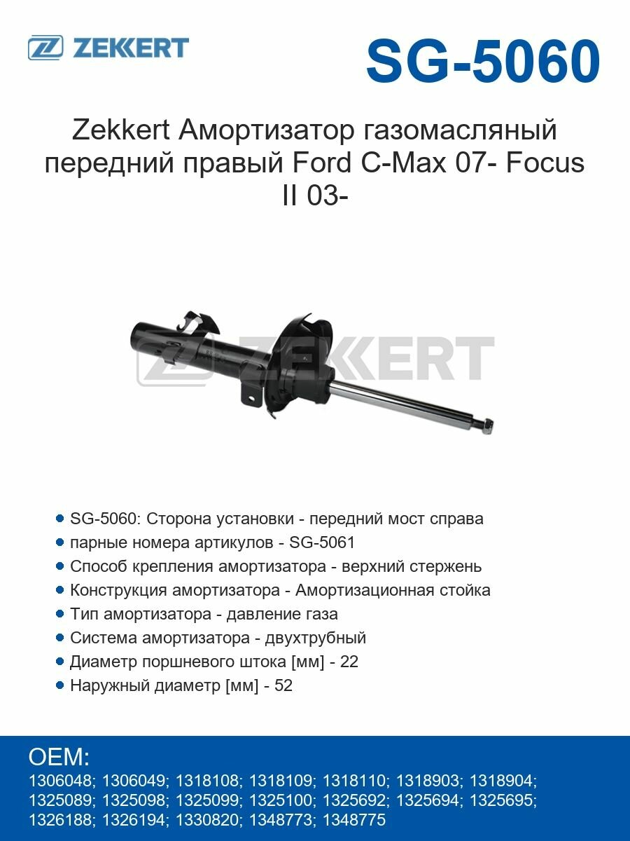 Zekkert Амортизатор газомасляный передний правый Ford C-Max 07- Focus II 03-