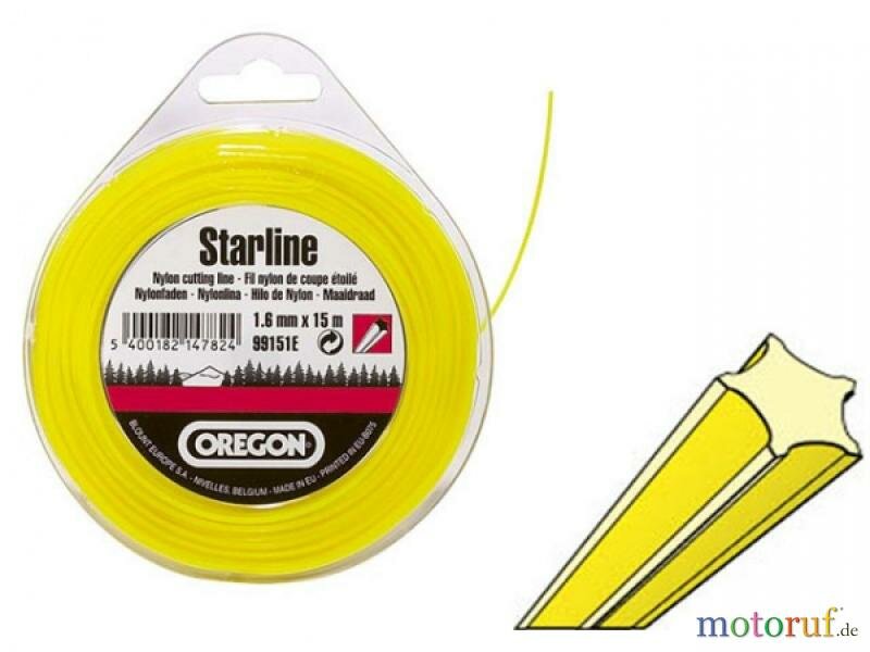 Леска для триммеров Oregon Starline 99151E, сечение звезда, жёлтая, 1.6мм х 15м
