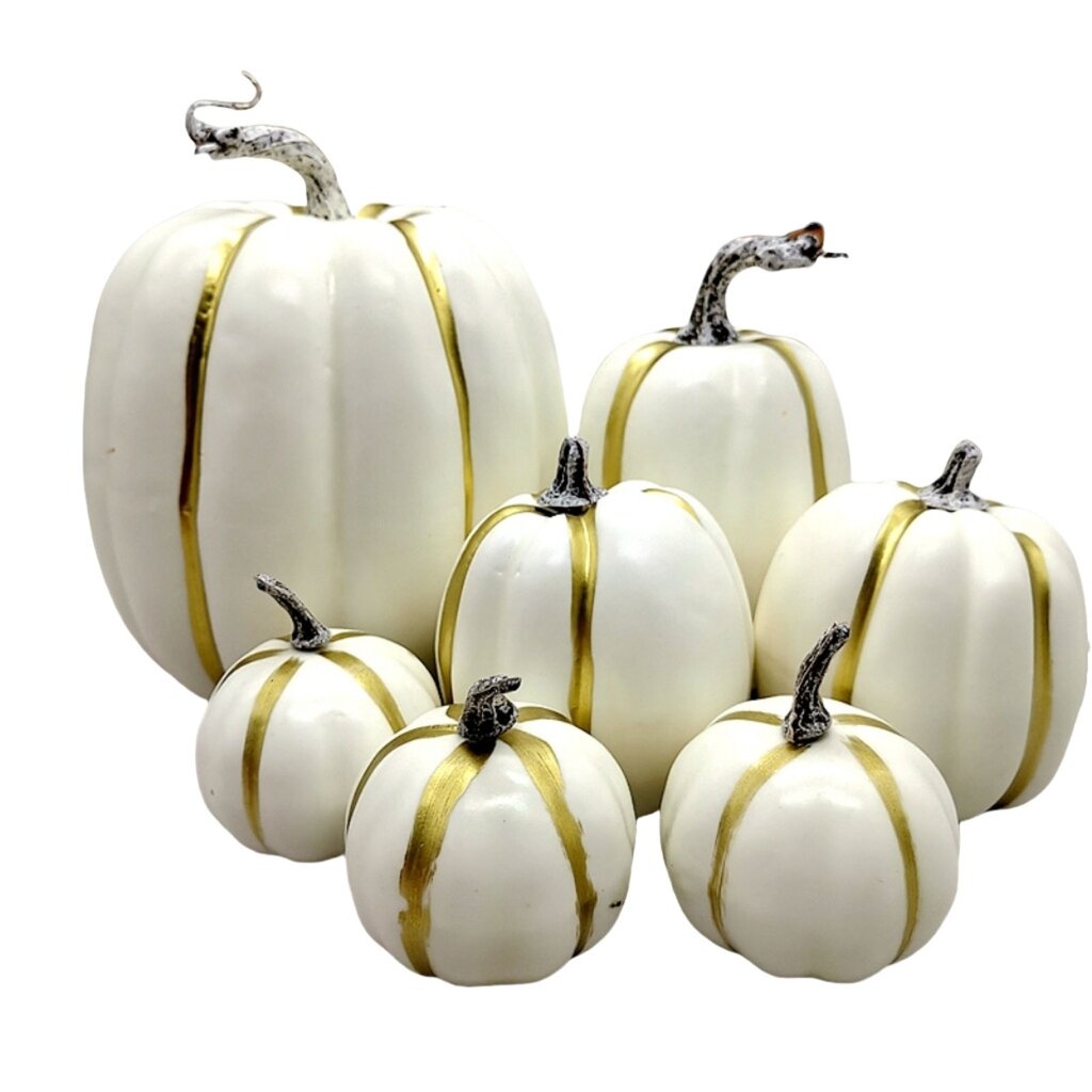 7PCS Countrysides Artificial Pumpkin Decorations White Color Pumpkin Ornaments for Harvest Desk Decorations