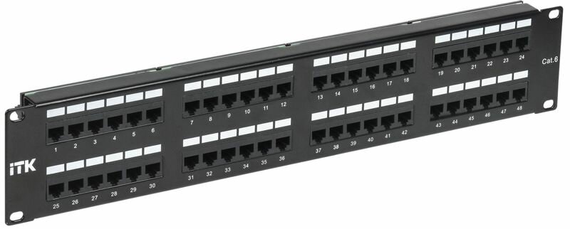Патч-панель 2U кат.6 UTP 48 портов (IDC Dual) с каб. органайзером ITK PP48-2UC6U-D05-1
