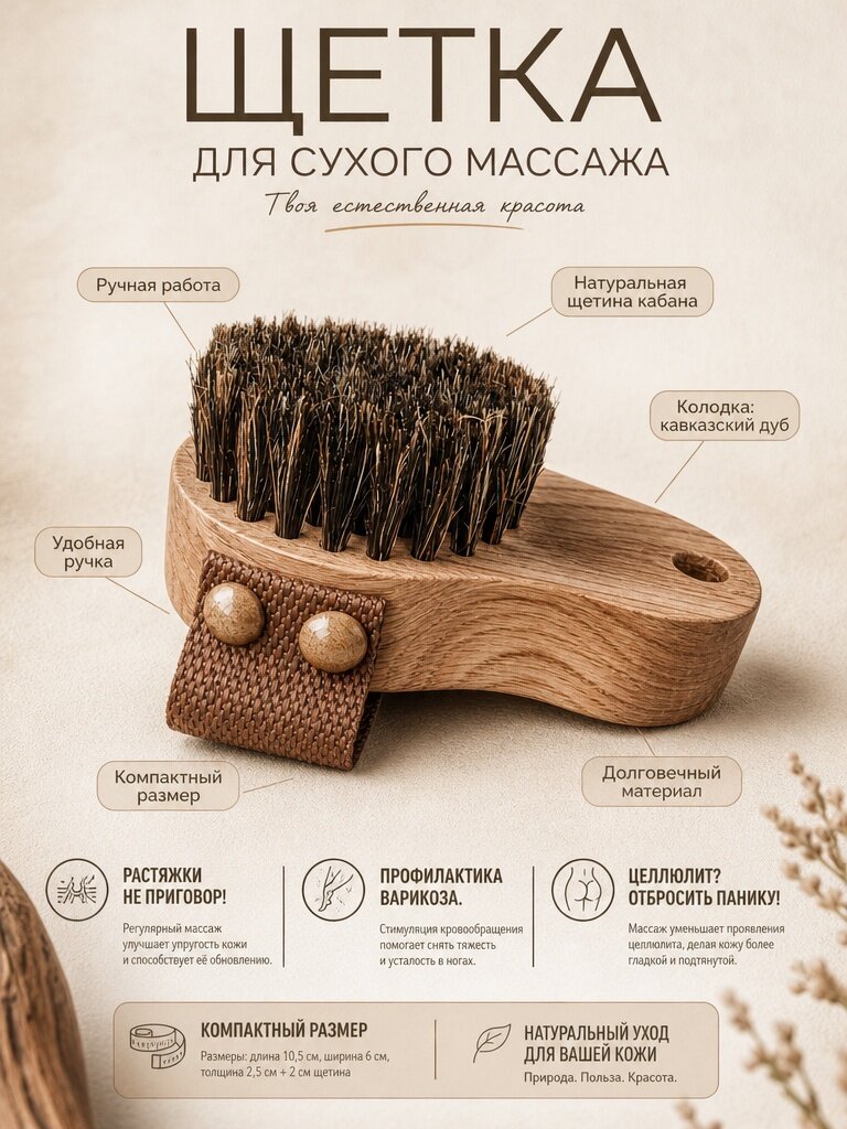 Щетка для сухого массажа OLFACTORIUS "Body Brush" (ручная работа)