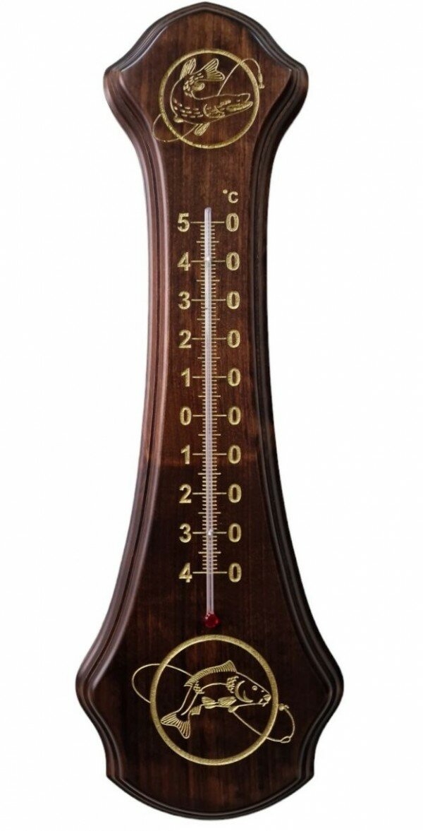 Термометр настенный из массива дерева "Рыбак и Щука" h.41см