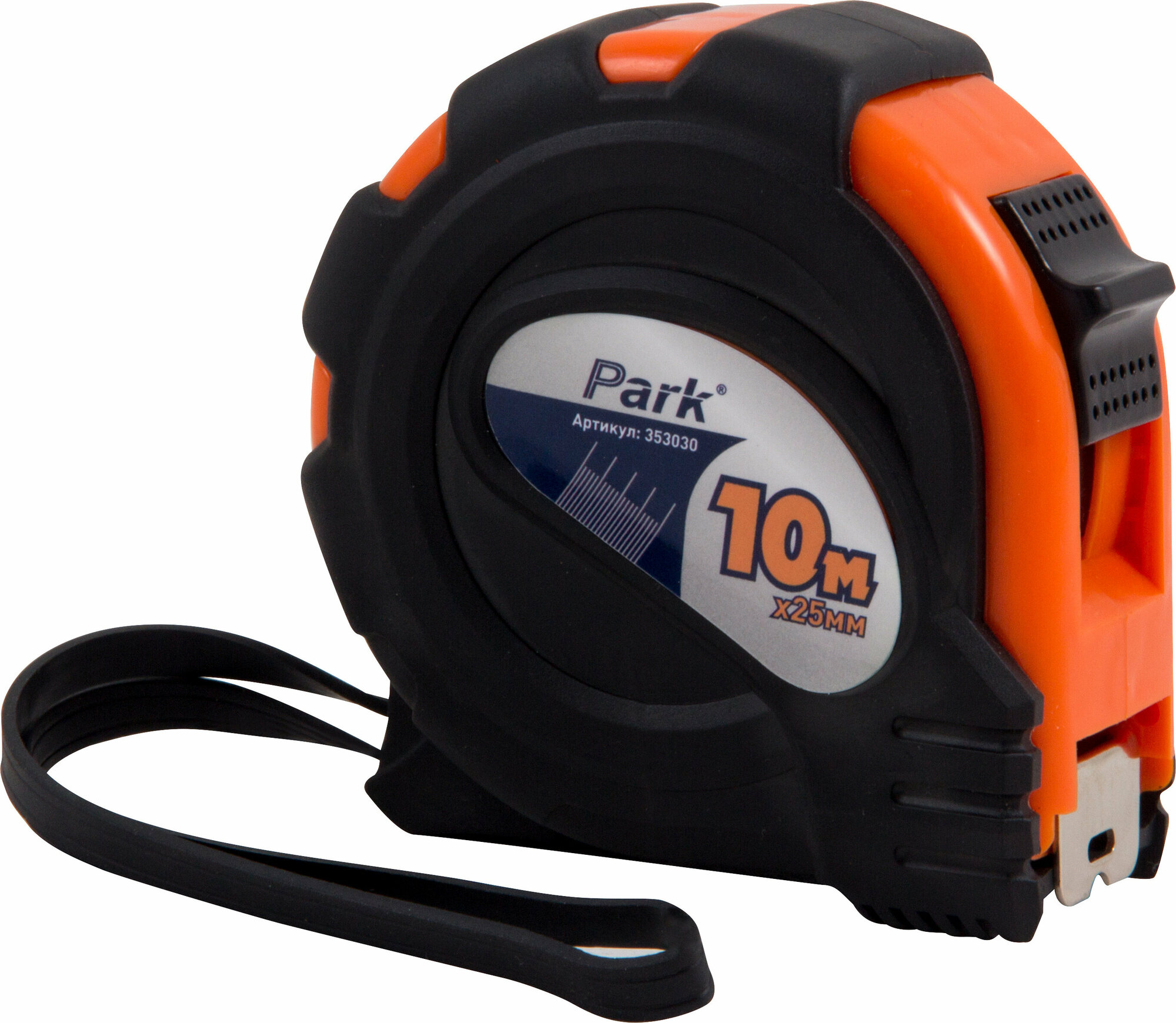 Рулетка Park с фиксатором, прорезиненный корпус, 10x25мм TM30-10025