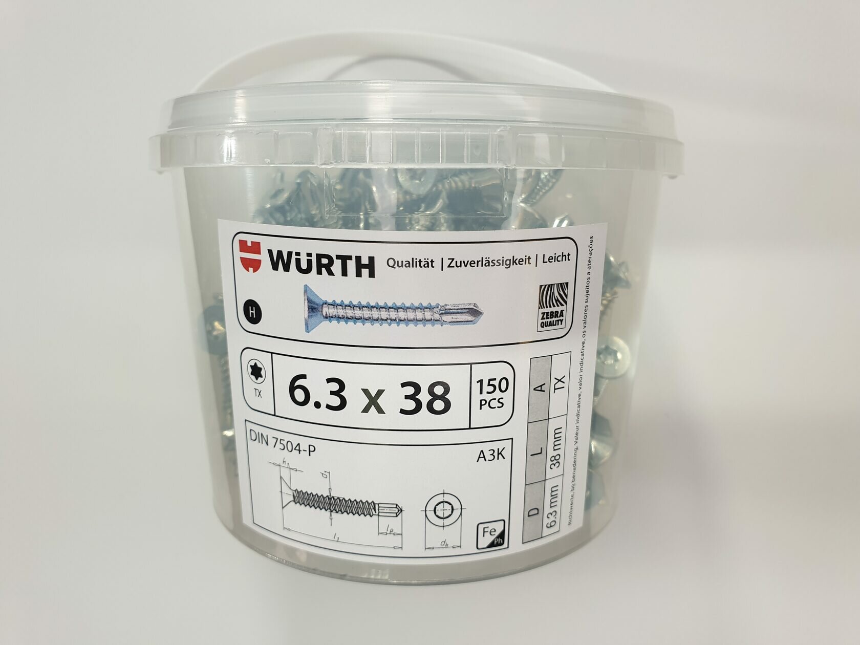 Саморез по металлу DIN 7504-P 6.3x38 (150 pcs) WURTH, Германия