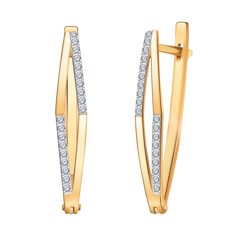 Серьги, желтое золото, 585 проба, фианит