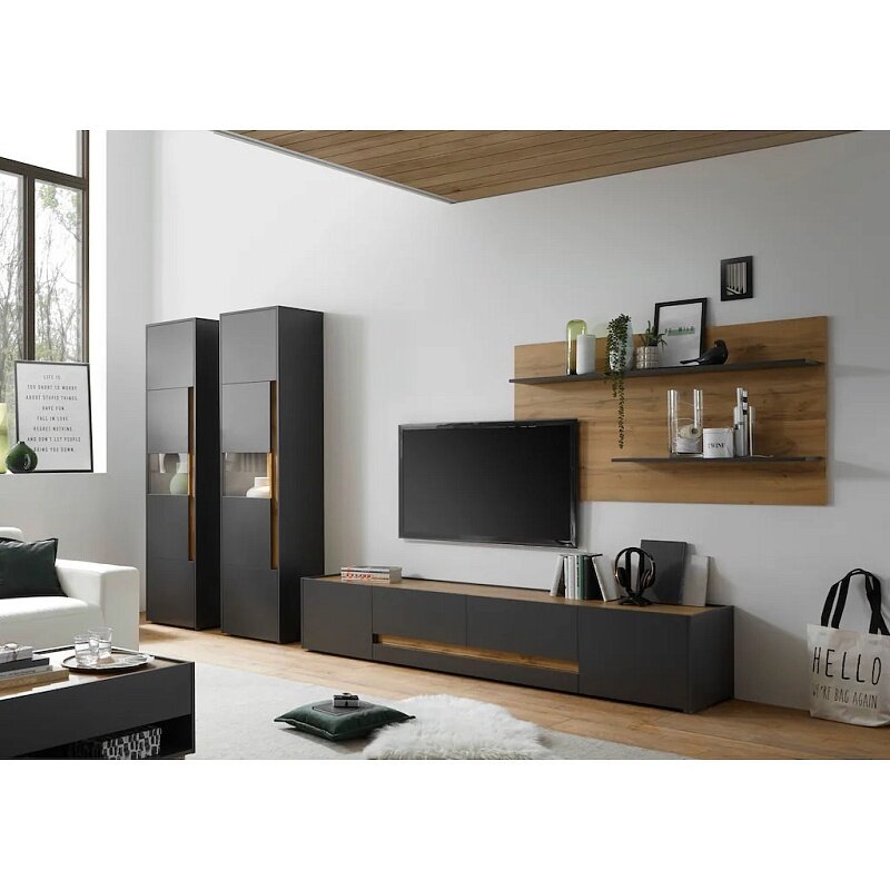 Стенка МебельЛэнд24 Анси-4 Антрацит серый с тумбой с витриной