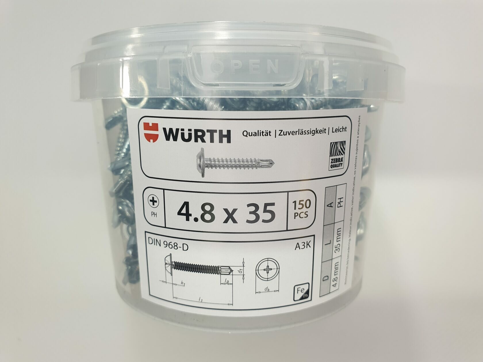 Саморез по металлу DIN 968-D 4.8x35 PH A3K (150 pcs) WURTH, Германия