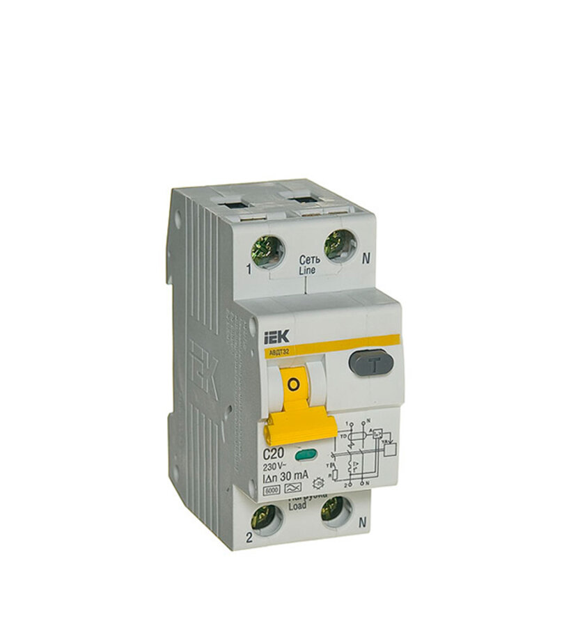 Автомат дифференциальный АВДТ32 2Р 20А 30мА 6кА С IEK MAD22-5-020-C-30
