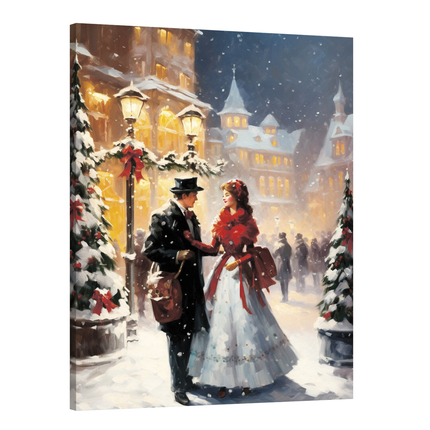 Интерьерная картина 50х70 "Зимний вечер с Дедом Морозом и снегурочкой"